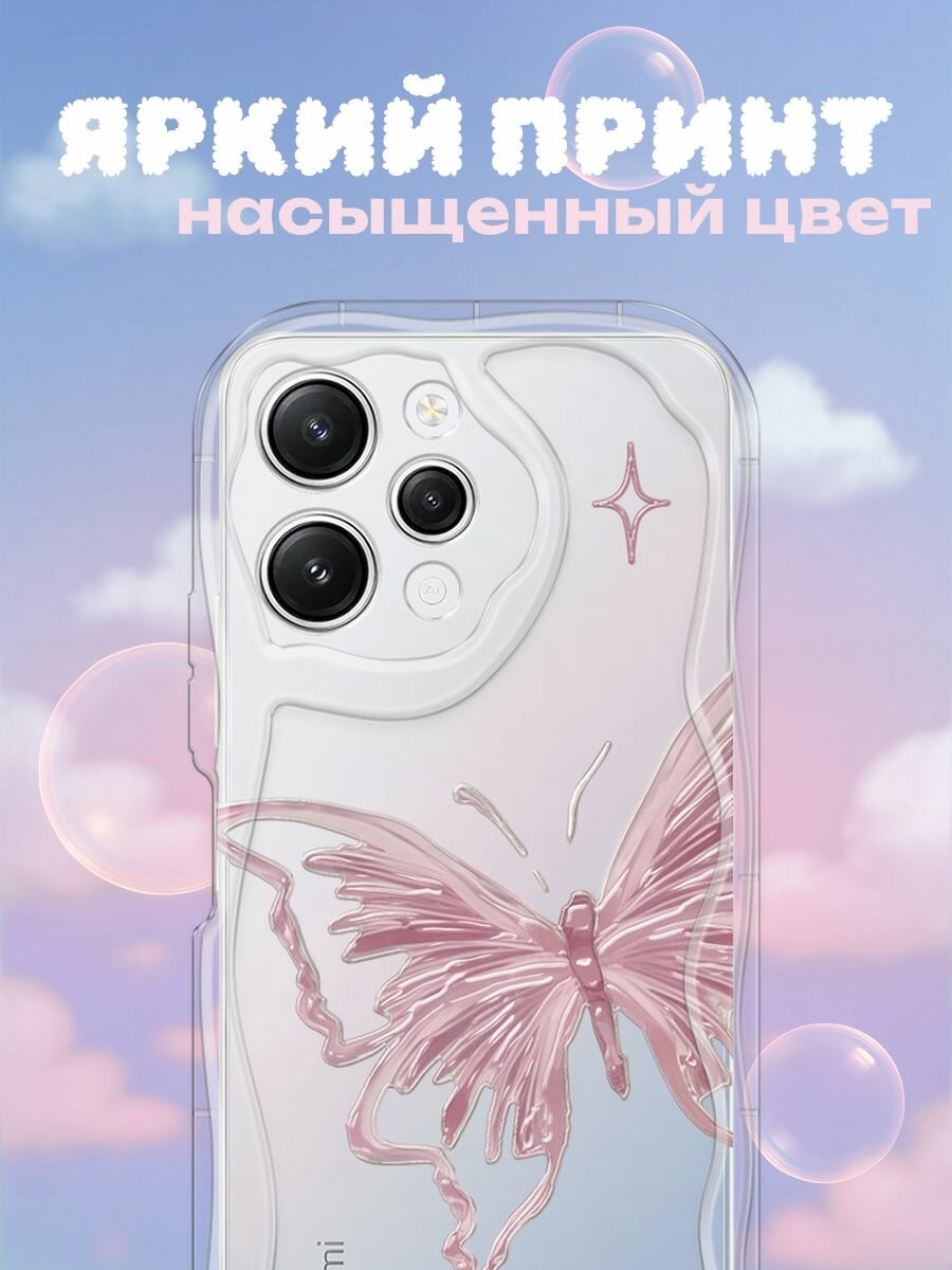 Чехол на Xiaomi Redmi 12 / Редми 12 с принтом Розовая бабочка 2 — фото 1