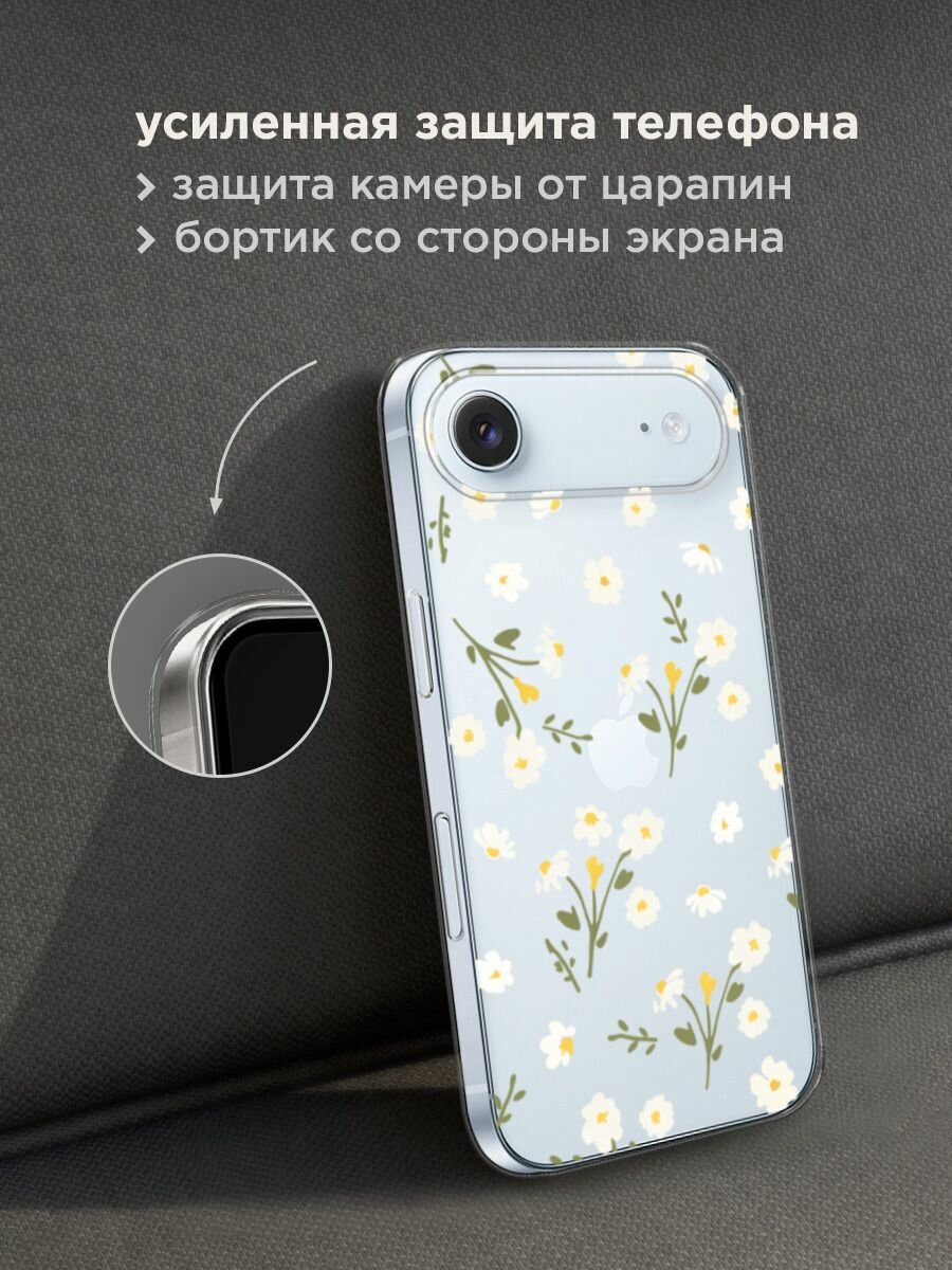 Чехол на Apple iPhone Air / Айфон Айр с принтом "Пучки ромашек паттерн", прозрачный — фото 1