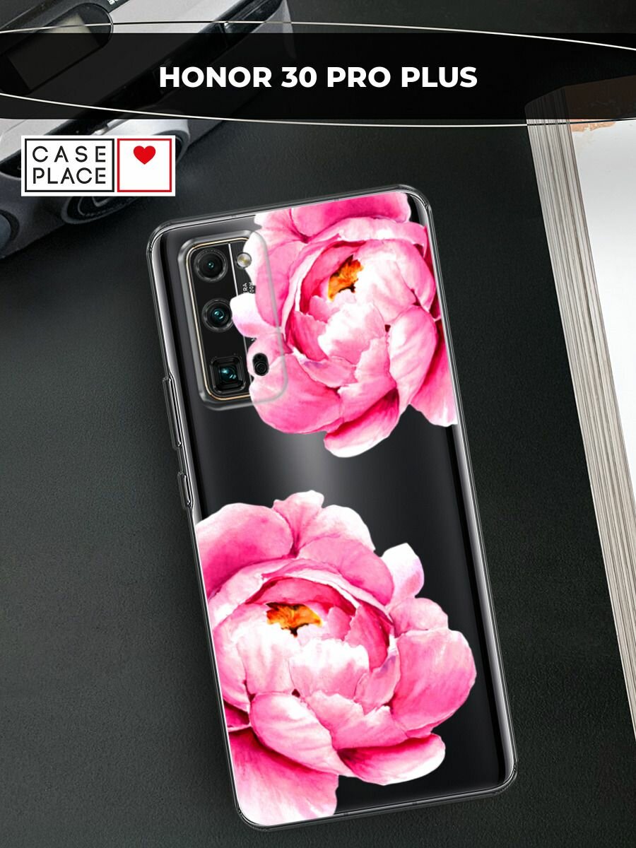 Чехол на Honor 30 Pro Plus / Хонор 30 Про Плюс с принтом "Open peonies", прозрачный