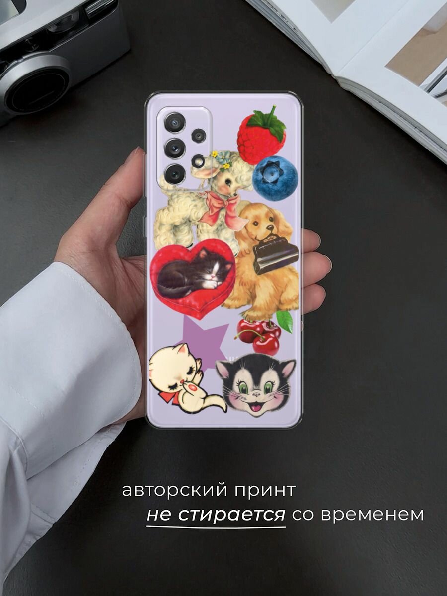 Чехол на Samsung Galaxy A73 / Самсунг Галакси А73 с принтом "Милые стикеры", прозрачный — фото 1
