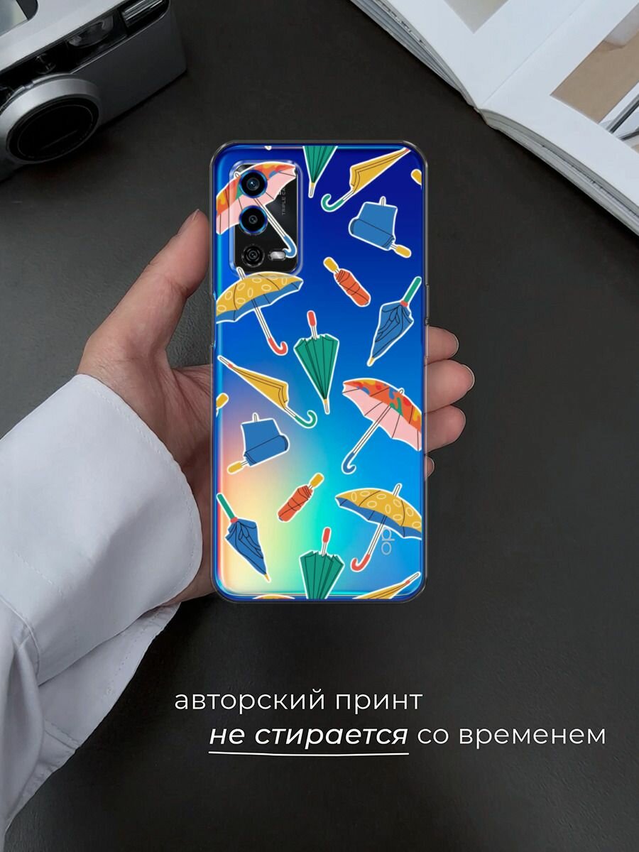 Чехол на Oppo A55 4G / Оппо А55 4G с принтом "Зонты паттерн", прозрачный — фото 1