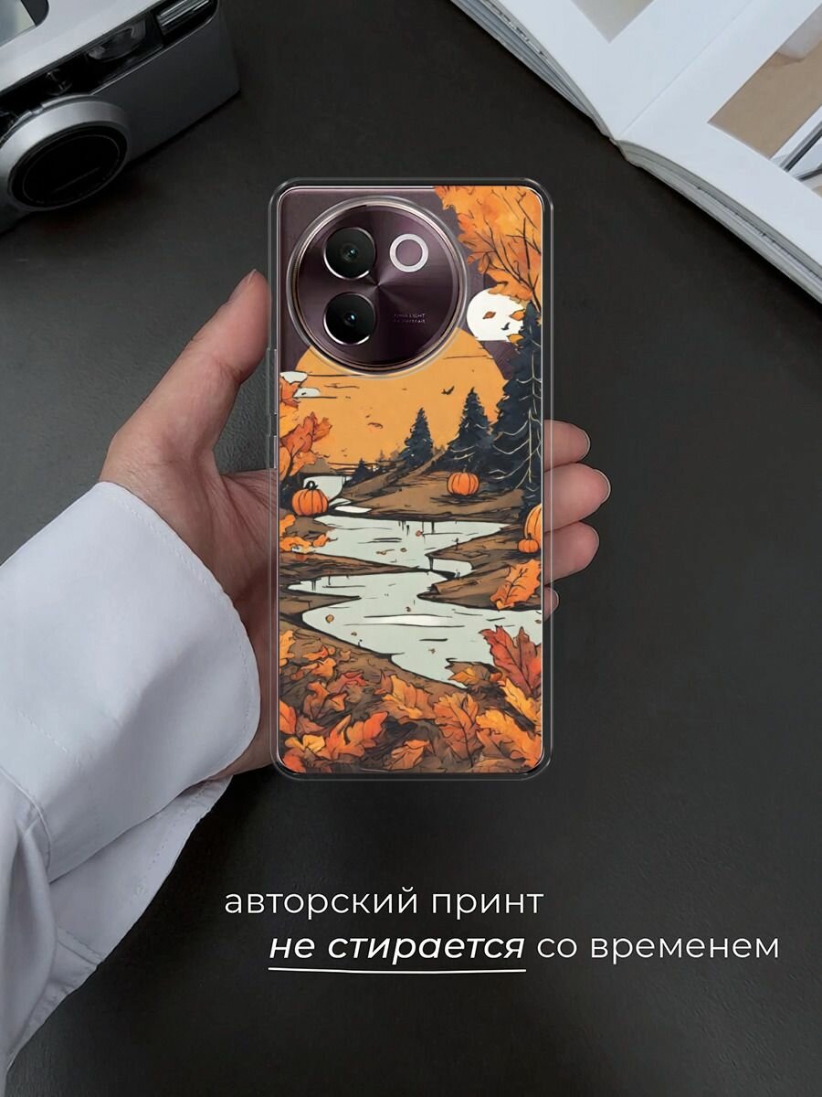 Чехол на Vivo V30e / Виво В30е с принтом "Осенний лесной уголок", прозрачный — фото 1