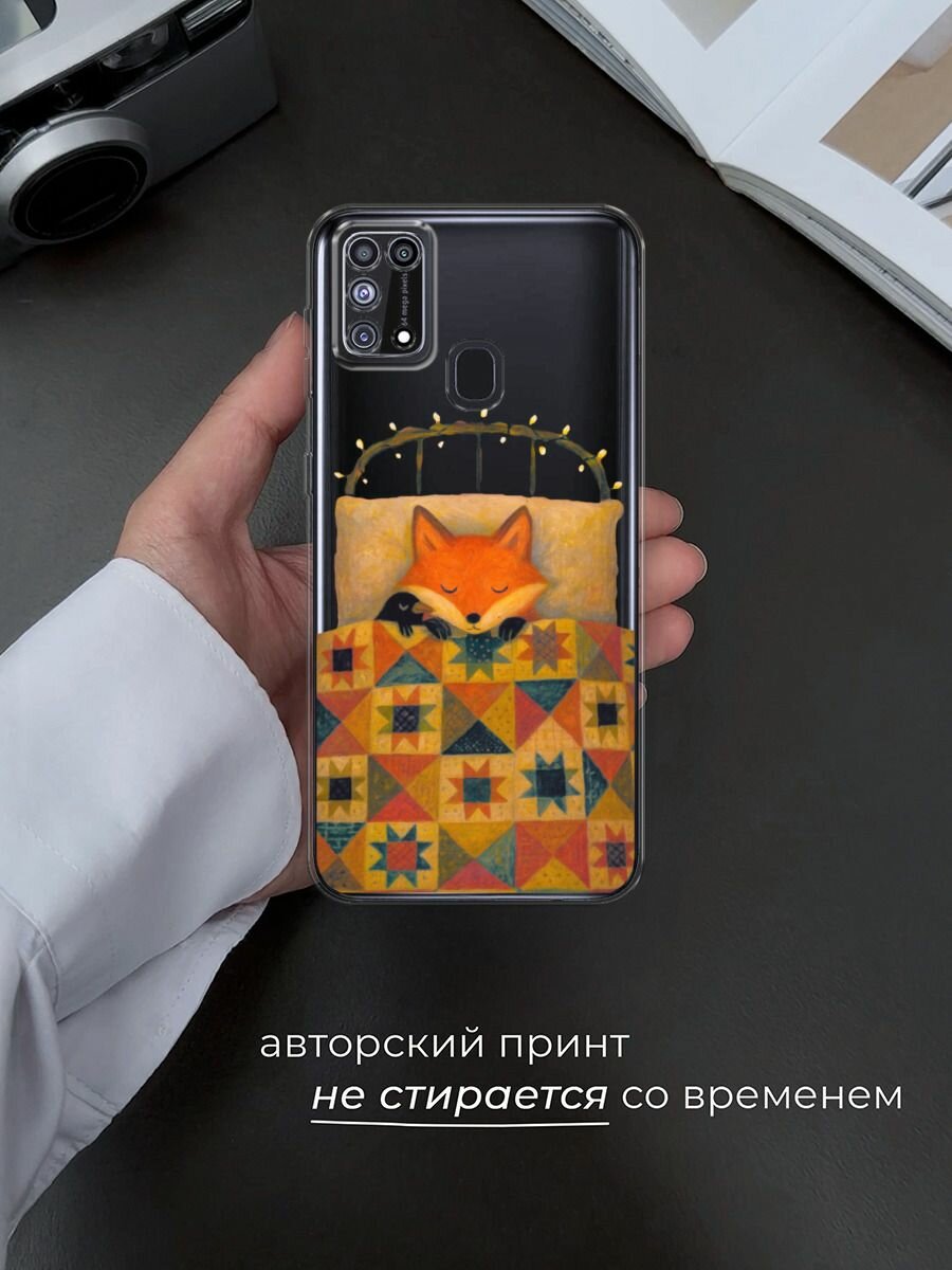 Чехол на Samsung Galaxy M31 / Самсунг Галакси М31 с принтом "Лисичка спит", прозрачный — фото 1