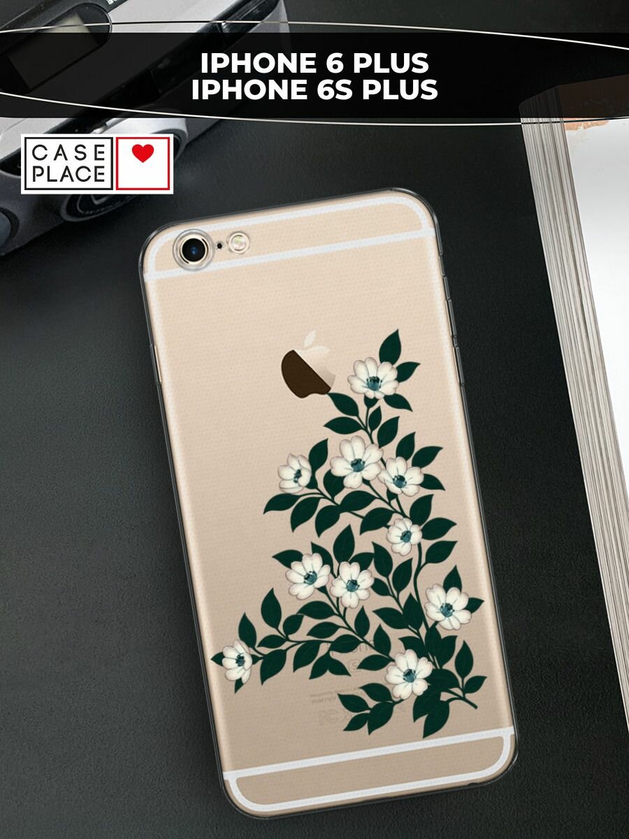 Чехол на Apple iPhone 6 Plus/6S Plus / Айфон 6 Плюс/Айфон 6С Плюс с принтом "Цветы с черными листьями"