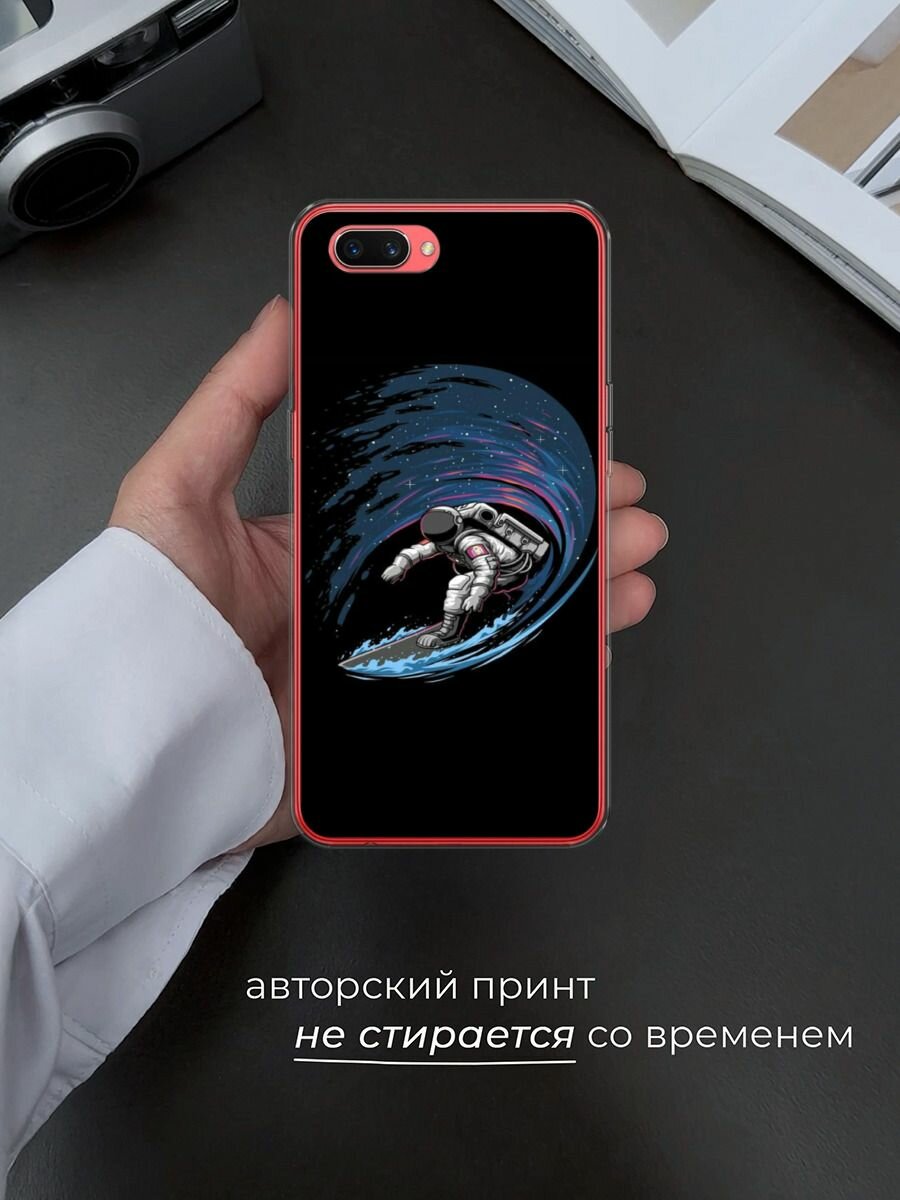Силиконовый чехол на Oppo A3s / Oppo A3s с принтом "Космонавт на серфе" — фото 1