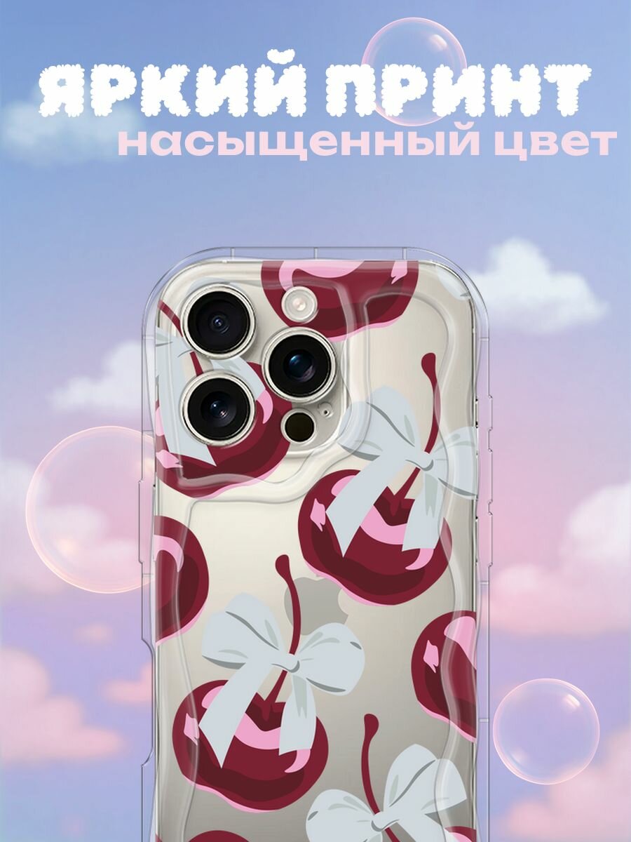 Чехол на Apple iPhone 16 Pro / Айфон 16 Про с принтом "Вишни с бантами" — фото 1