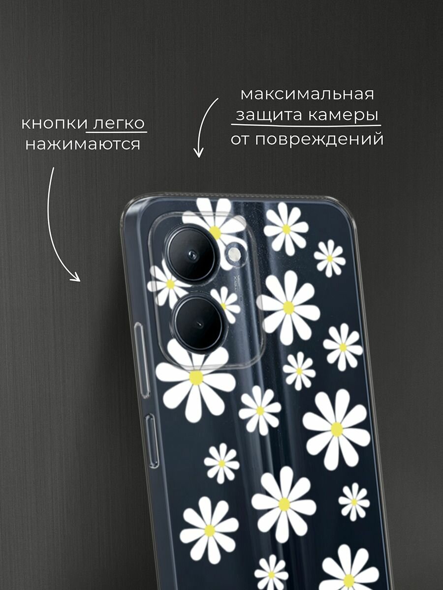 Чехол на Realme C33 / Реалми С33 с принтом "Большие ромашки", прозрачный — фото 1