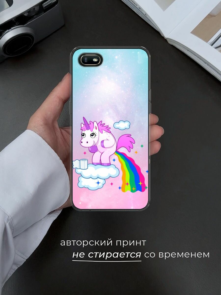 Силиконовый чехол на Oppo A1k / Оппо А1к с принтом "Единорог какает" — фото 1