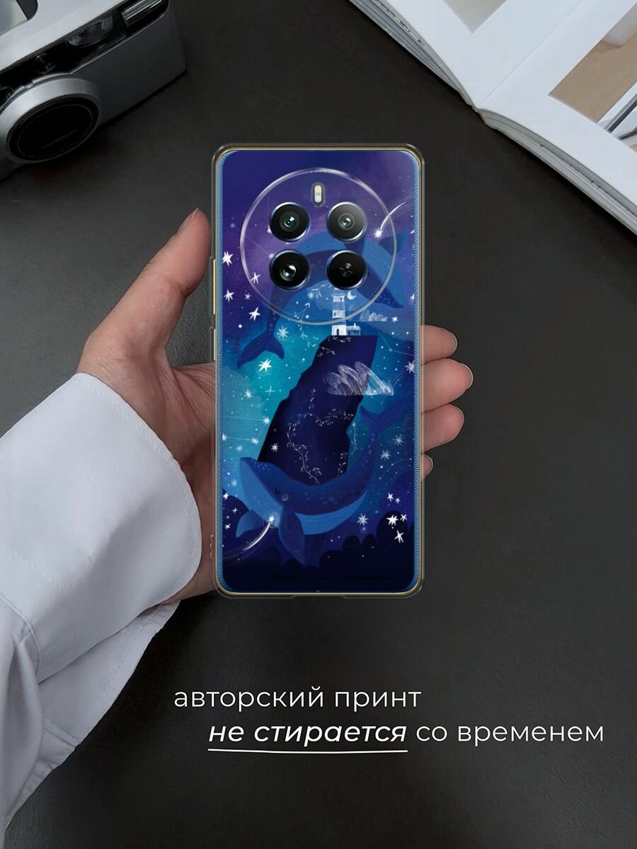 Чехол на Realme 12 Pro / Реалми 12 Про с принтом "Ночные киты" — фото 1