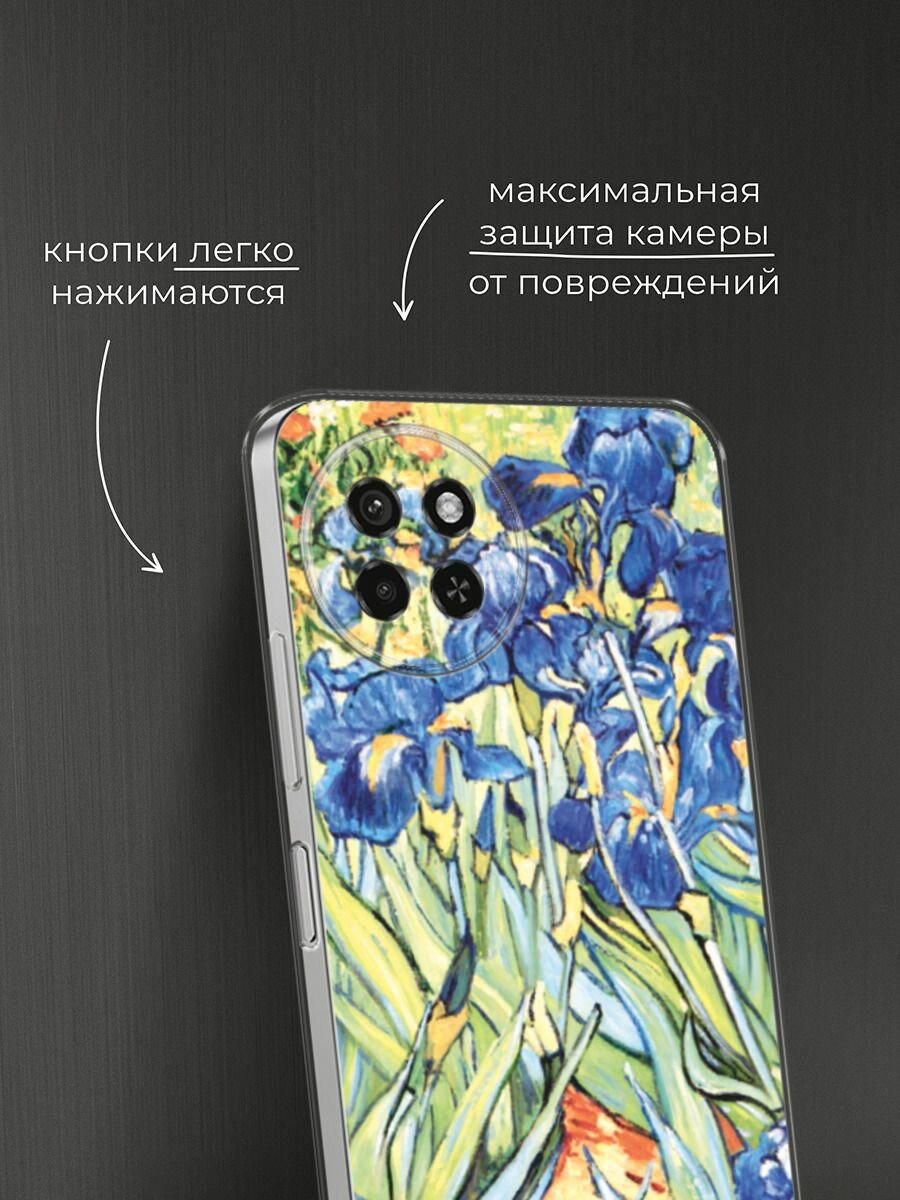 Силиконовый чехол на Itel S23 / Ител S23 с принтом "Ирисы Ван Гог" — фото 1