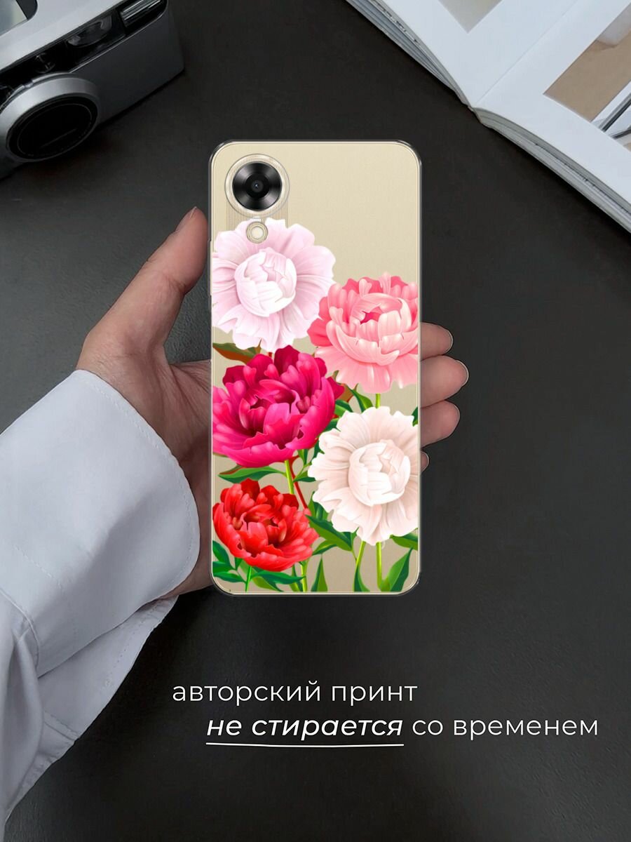 Чехол на Oppo A17K / Оппо A17K с принтом "Большие пионы", прозрачный — фото 1