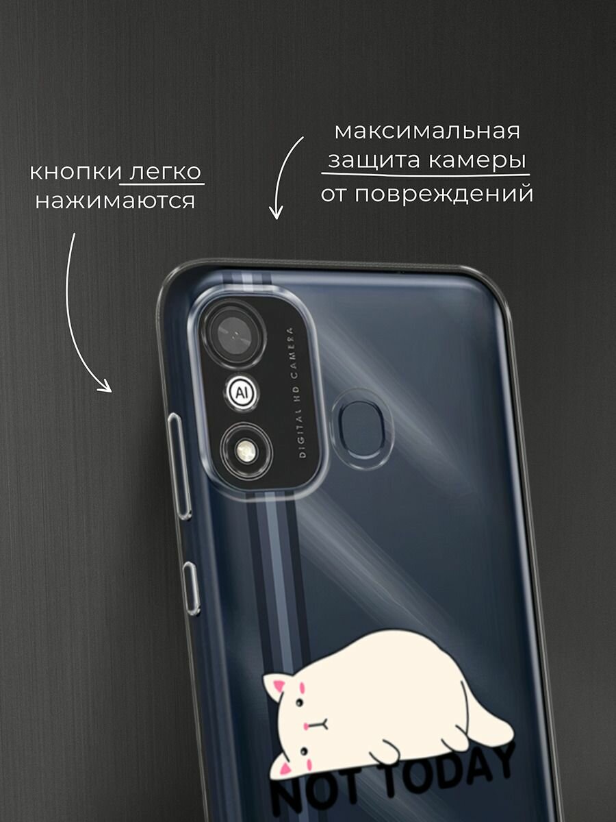 Чехол на Itel A27 / Ител А27 с принтом "Cat not today", прозрачный — фото 1