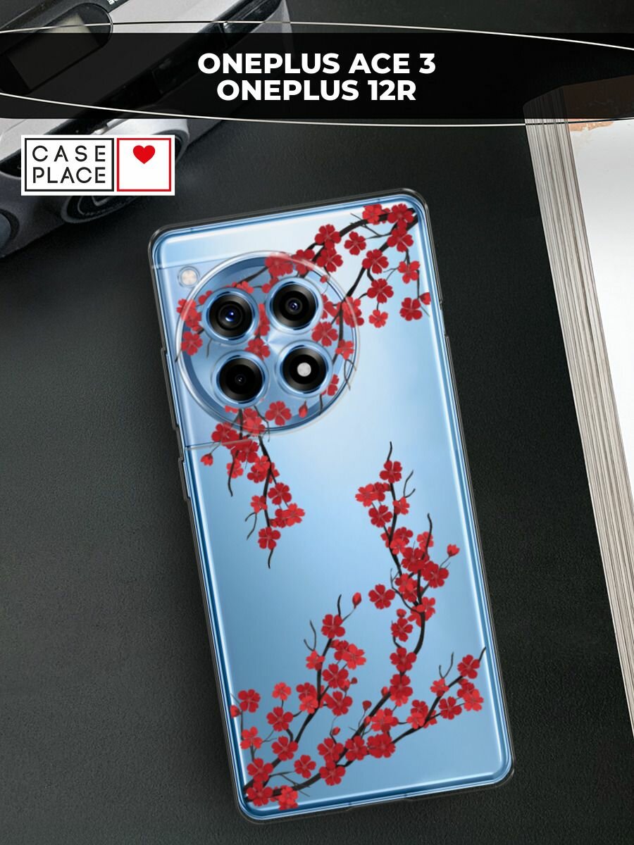 Чехол на OnePlus Ace 3/12R / Ван Плас Асе 3/12R с принтом "Красная сакура", прозрачный