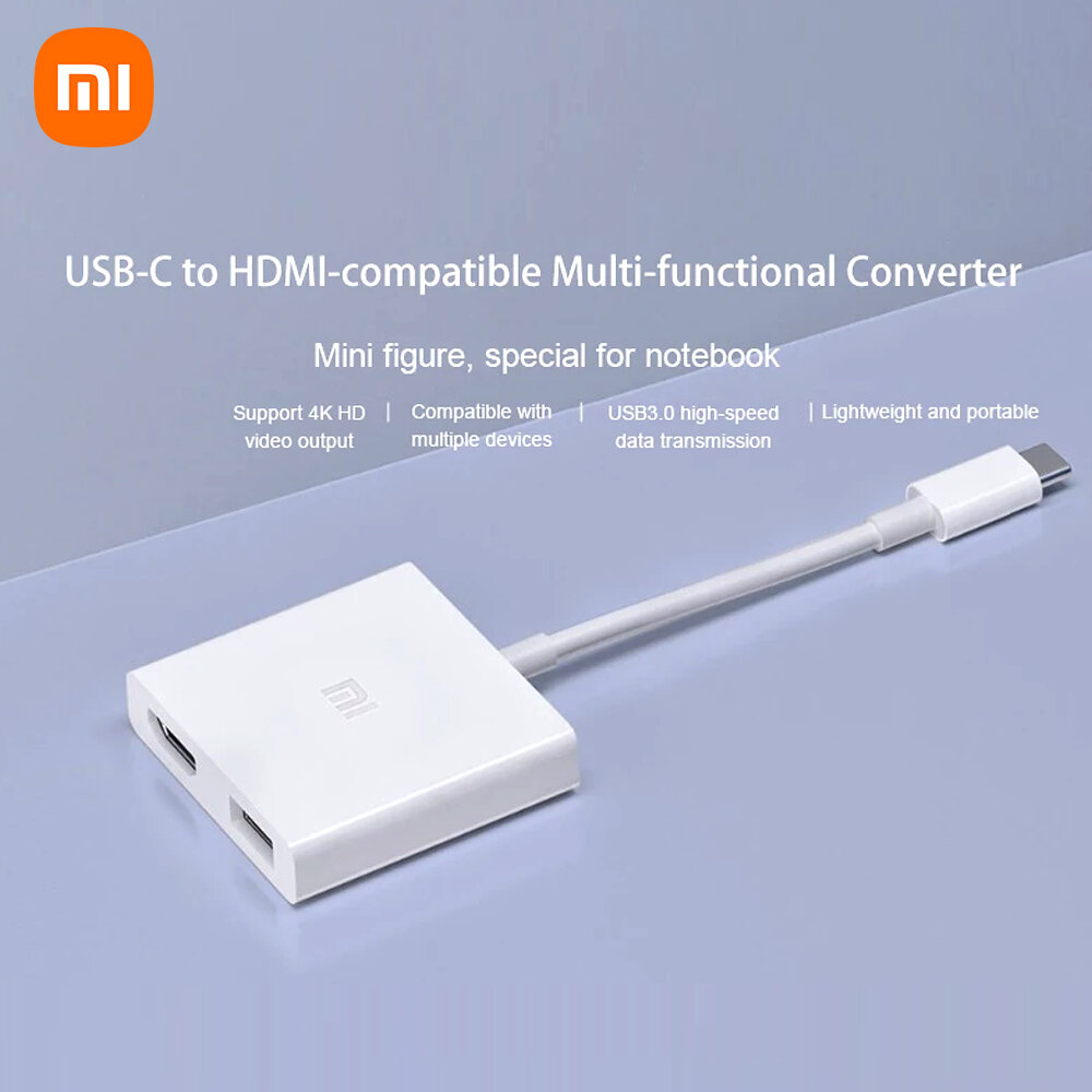 Адаптер-концентратор Xiaomi USB-C Type-C на USB 3.0, совместимый с HDMI, многофункциональный конвертер, док-станция, 4K 1080P, высокоскоростная передача данных 5 Гбит/с