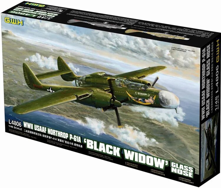 Сборная модель самолета USAAF Northrop P-61A BLACK WIDOW Glass Nose L4806, масштаб 1/48