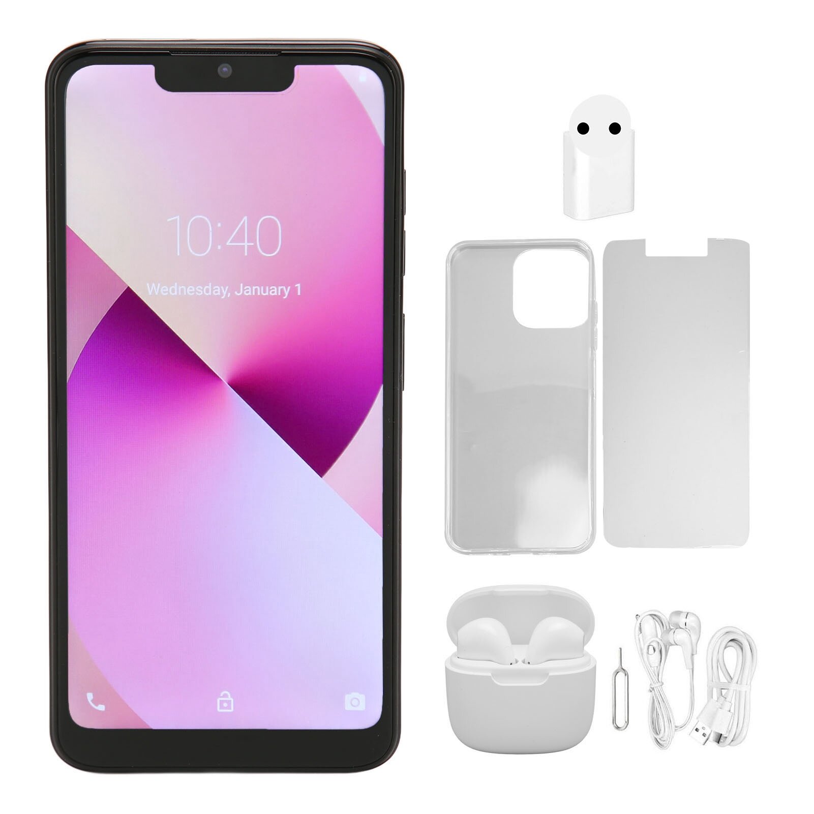 Смартфон I13 Promax 6.1 дюйма, разблокированный, с белыми беспроводными наушниками: процессор MT6889