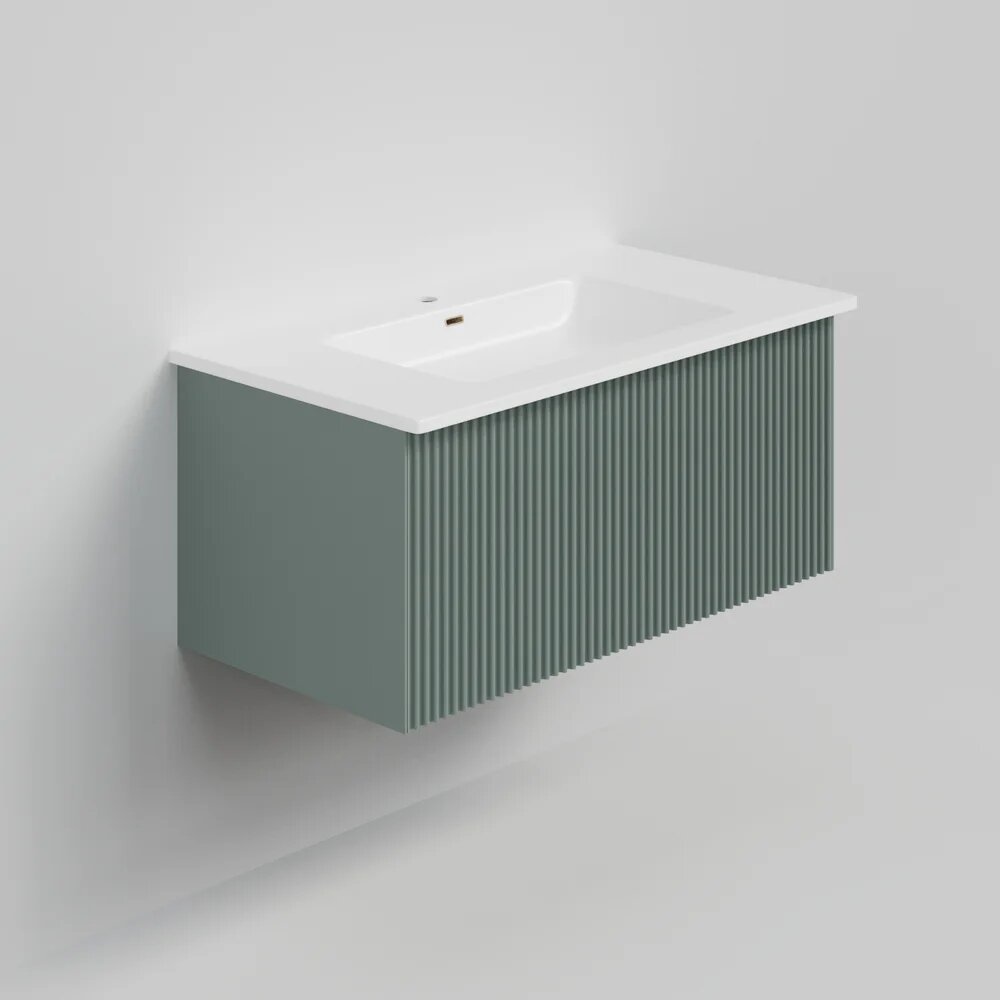 Тумба с раковиной La Fenice Terra 80 подвесная, 81 см, серая, матовая, из МДФ, с ящиками, раковина для ванной, фарфоровая, прямоугольная, встроенный слив-перелив