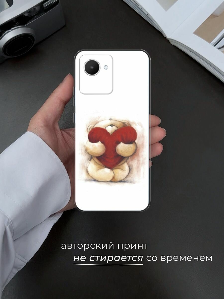 Чехол на Realme C30 / Реалми C30 с принтом "Мишка с сердцем 1" — фото 1
