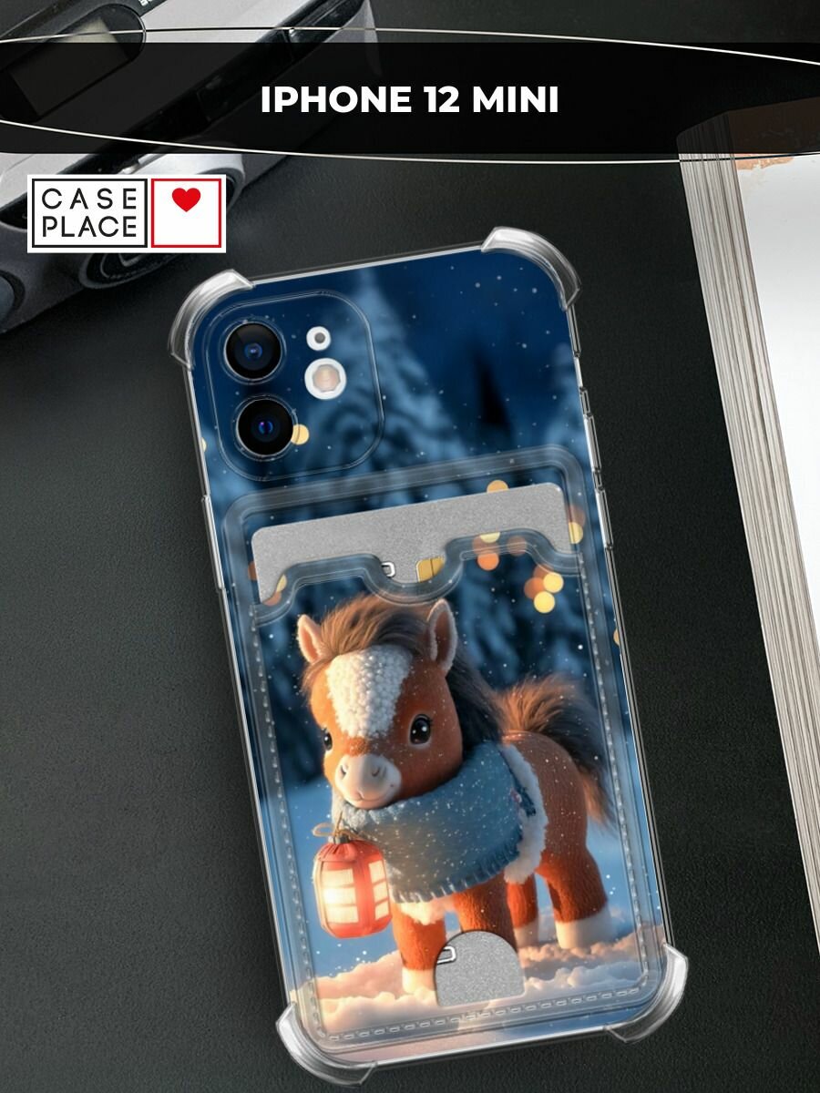 Чехол на Apple iPhone 12 mini (Айфон 12 Мини) с картой и принтом "Пони зимой"