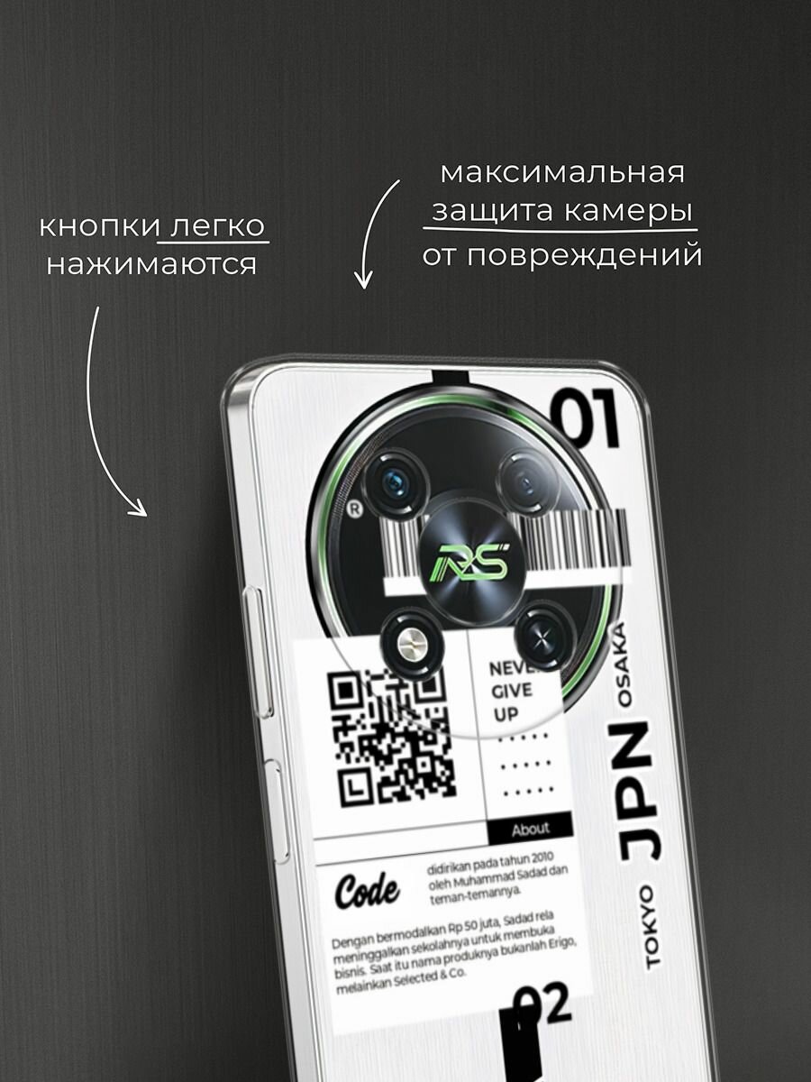 Силиконовый чехол на Itel RS4 / Ител РС4 с принтом "JPN", прозрачный — фото 1