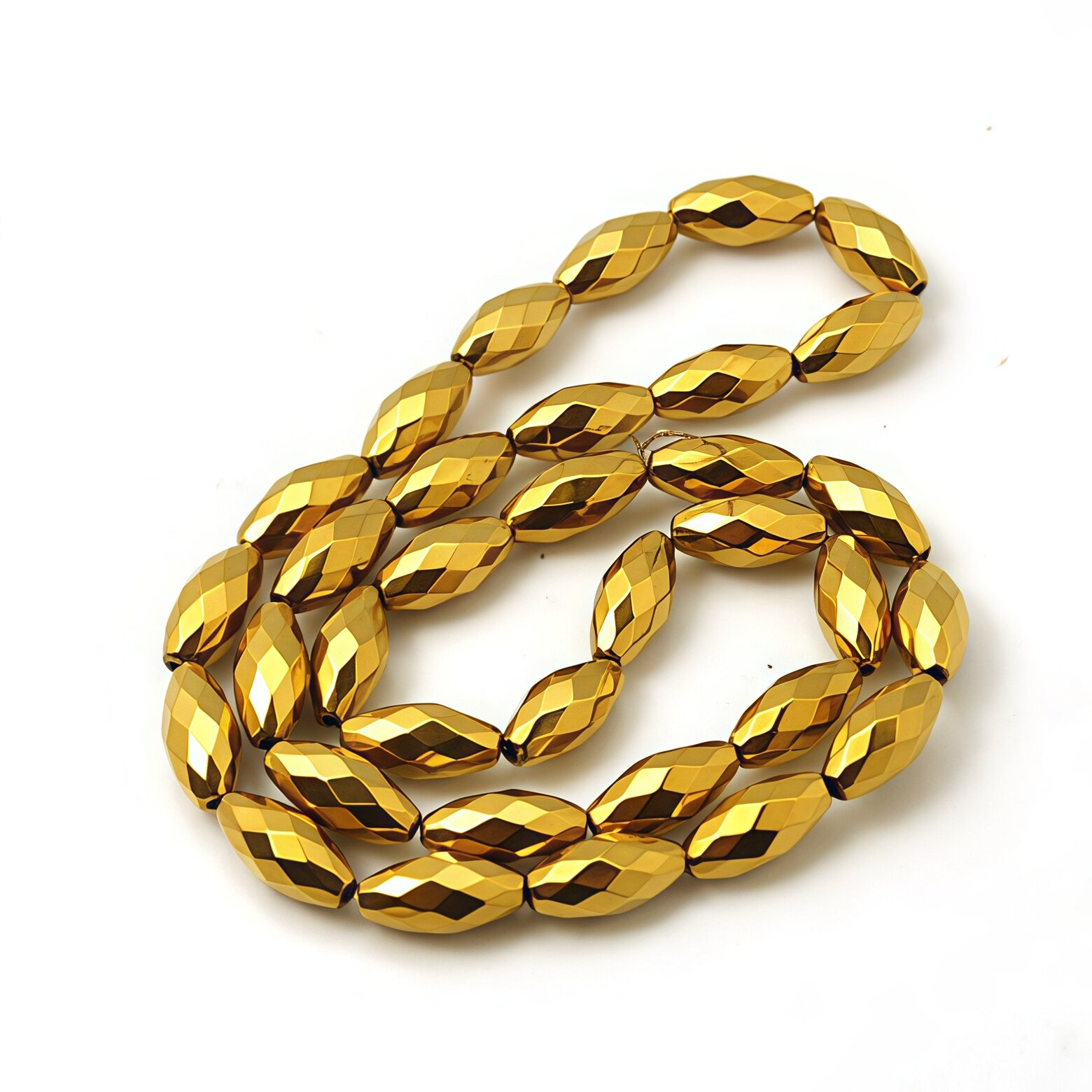 Бусины каменные, гематит, металлизированный, античное золото, рис гранёный, 12х6мм, 30 шт, низка