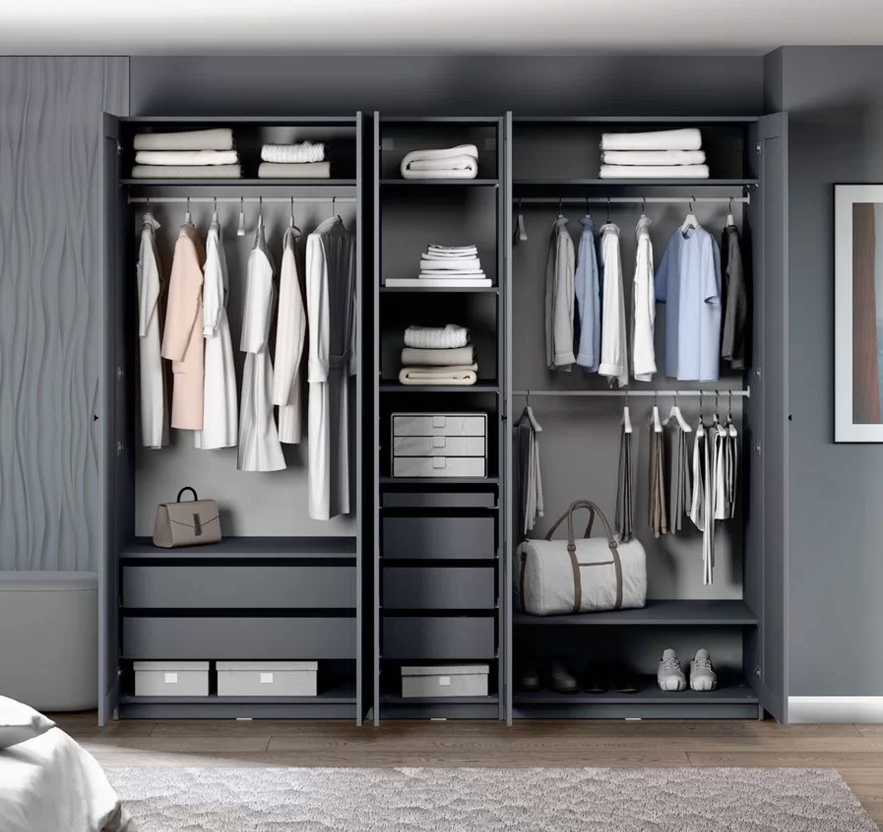 Шкаф икеа пакс, модульный, с 6 ящиками, скандинавский стиль, 250x233x60 см