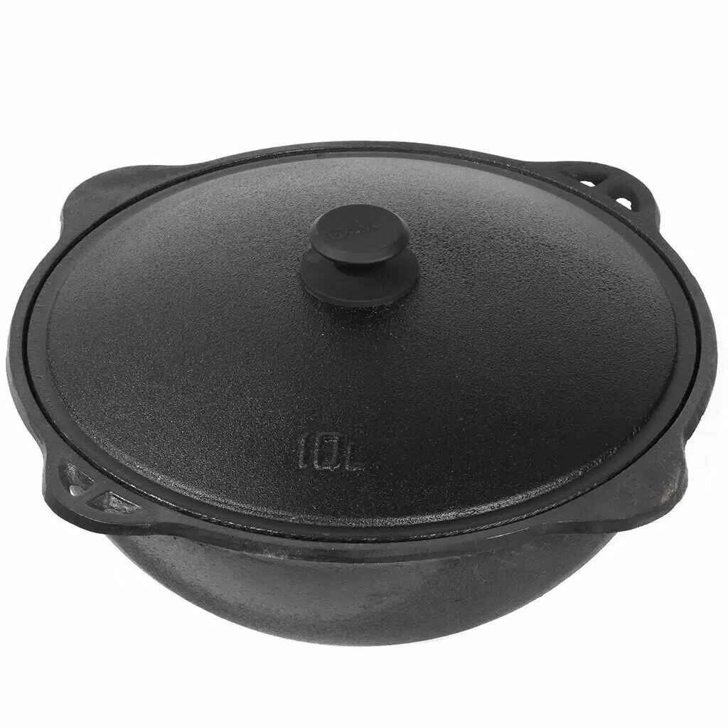 Казан Гурман узбекский чугунный, 10 л, крышка алюминиевая, плоское дно