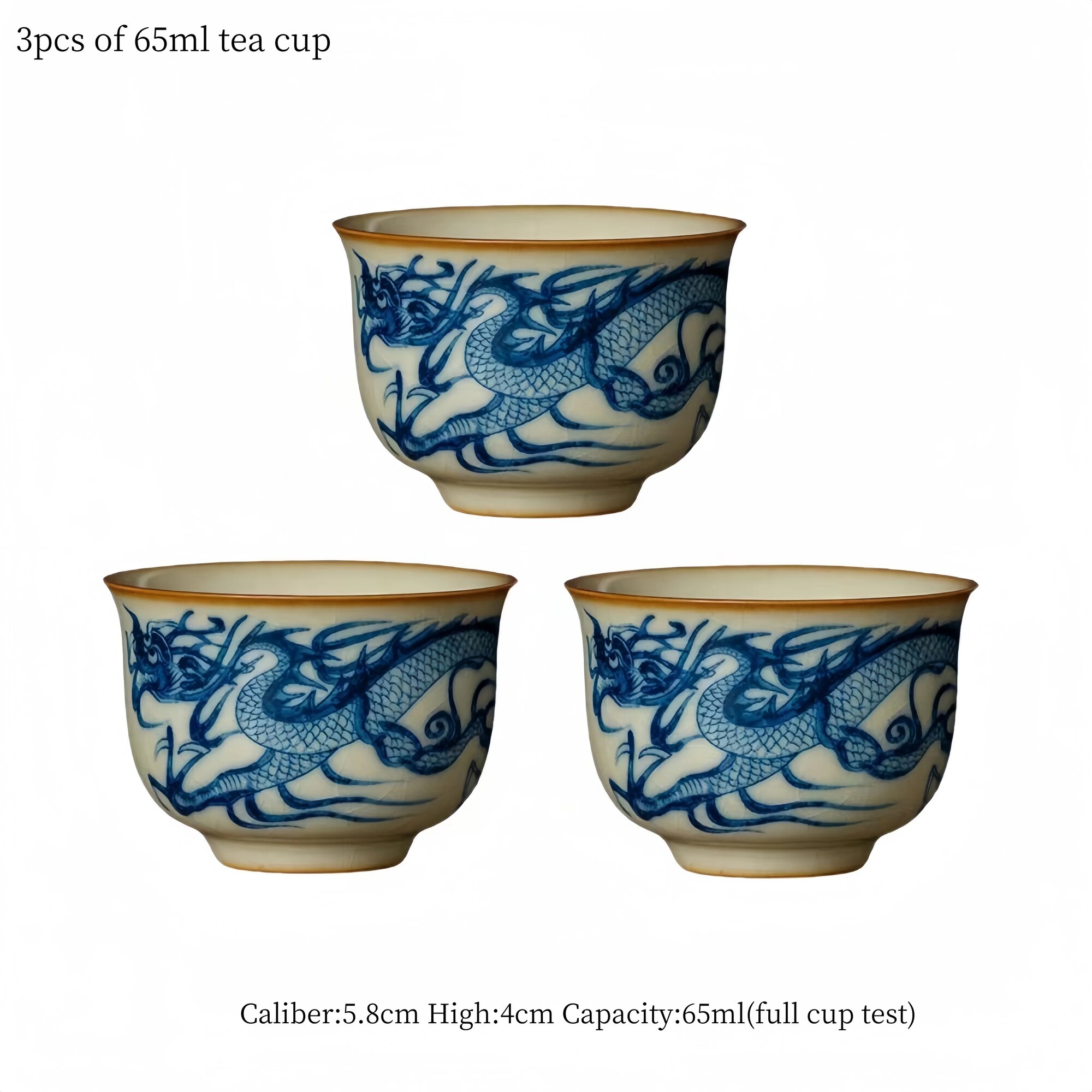 3 шт, керамические чашки JIANGXINSHE с рисунком дракона, 3pcs of 65ml tea cup, <200 мл