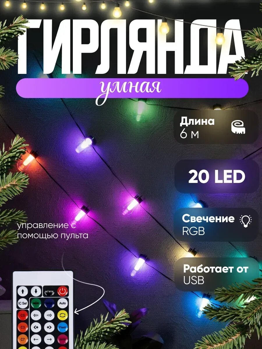 Гирлянда умная новогодняя с пультом