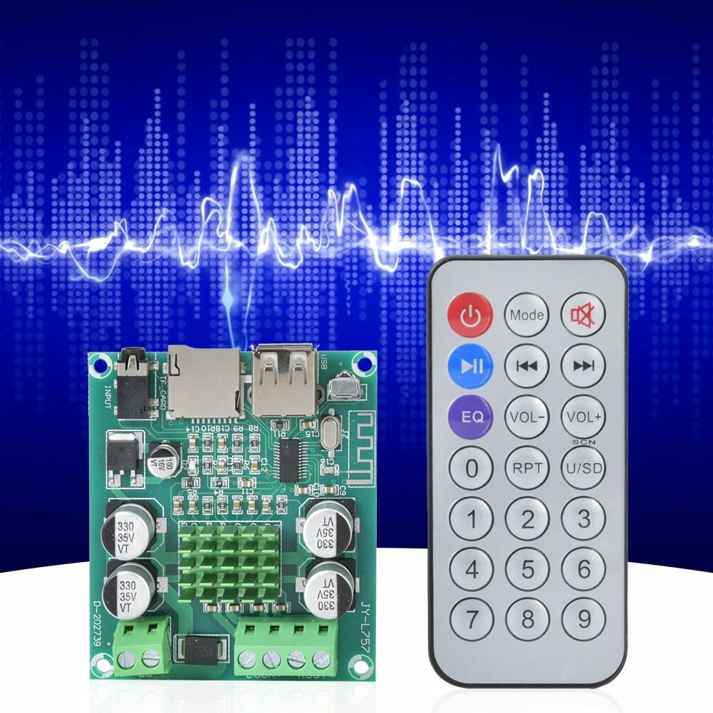 Плата усилителя двухканальная для Bluetooth 5.0 с поддержкой дистанционного управления Memory U Disk AUX