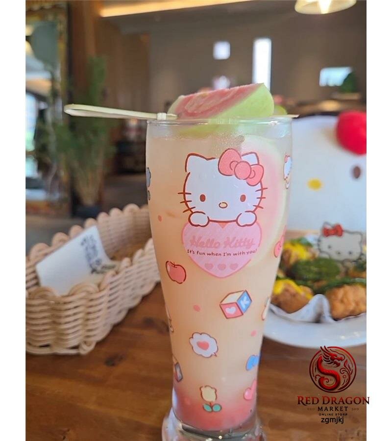 Стеклянная бутылка для воды Hello Kitty, 450 мл (большая емкость) / Стаканчики для сока, пива, мороженого, чая с молоком