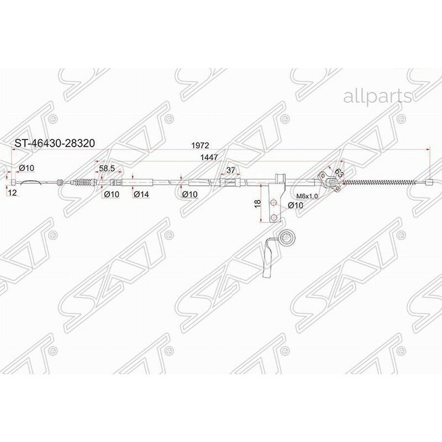 SAT ST-46430-28320 Трос ручника TY Lite/TownAce CR36/37/38, 92-96, -LH