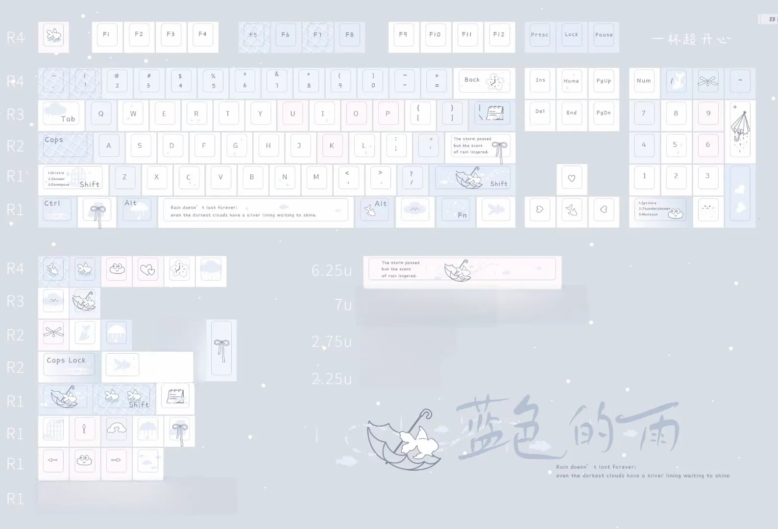 MAIMOOO Blue Rain PBT Keycaps 130 Keys for Aula F75/F99 Blue Rain CHERRY