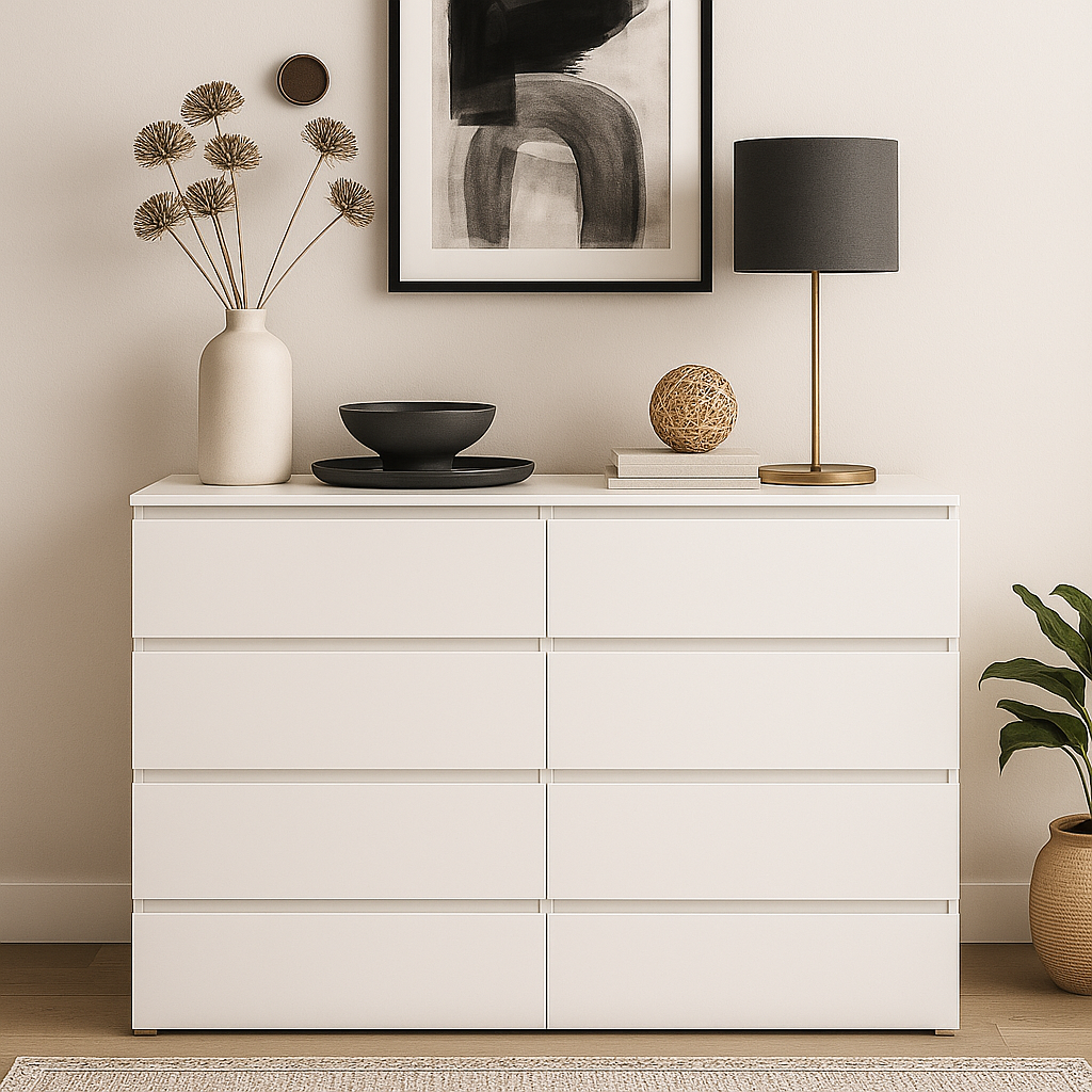 Комод для вещей и игрушек большой 8 ящиков "К-23" белый МК "Пирамида" 93х120х42 см