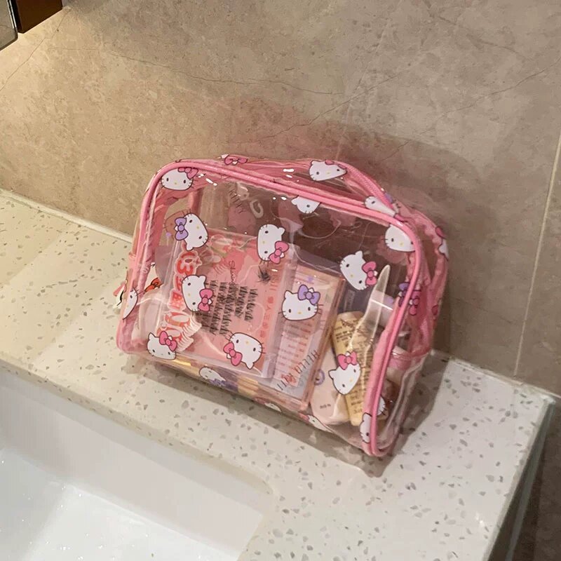 Портативная косметичка, прозрачная косметичка с милым мультяшным котом КТ, большая вместимость, стильный дизайн,