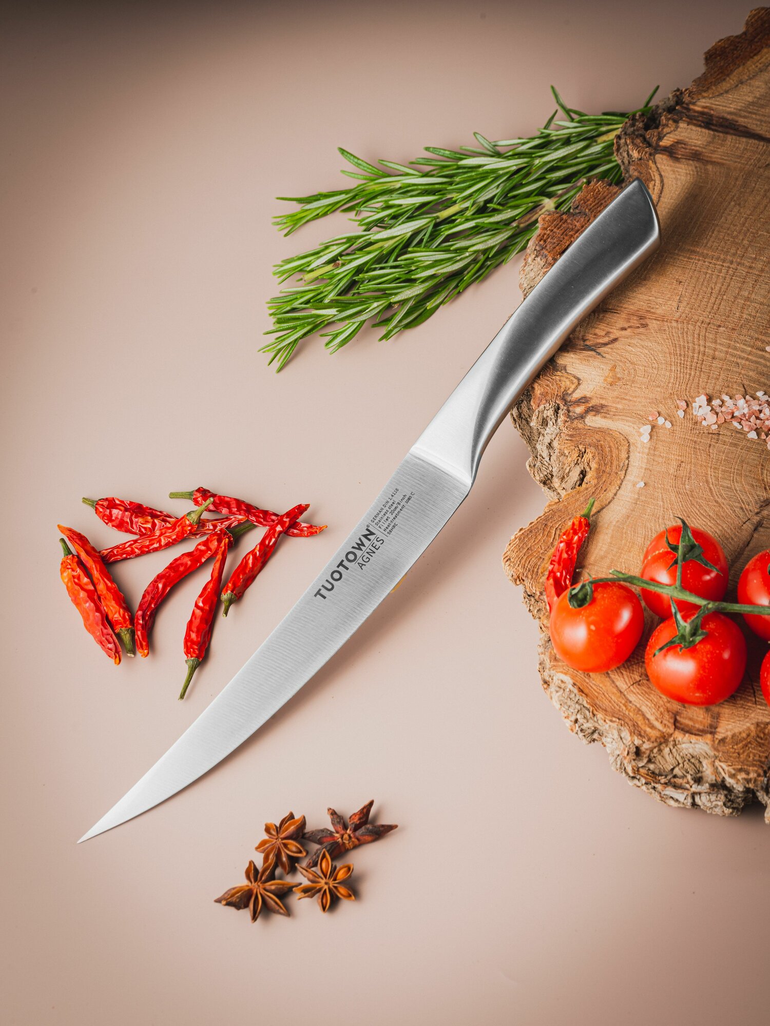 Филейный нож Agnes 20 см, нержавеющая сталь German Din 1.4116 (58 HRC), умеренная гибкость