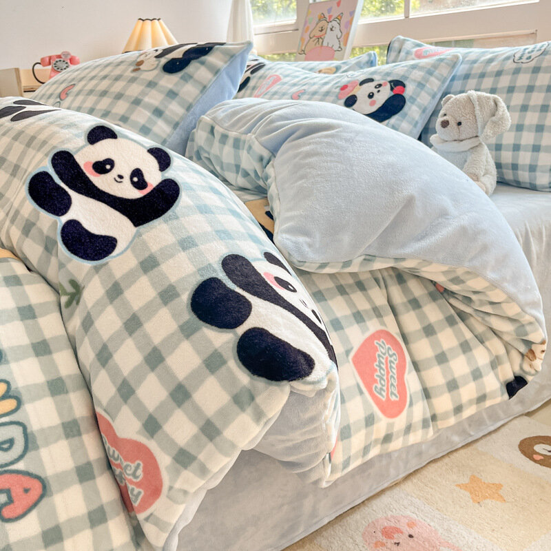 Комплект постельного белья из молочного флиса (4 предмета), простыни и пододеяльник из утолщенного кораллового флиса, зимний флисовый пододеяльник из трех предметов,200*230cm