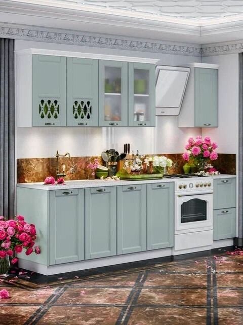 Кухонный гарнитур Милано МДФ 2м шарли бриз/белый со столешницей компоновка №2 МИФ