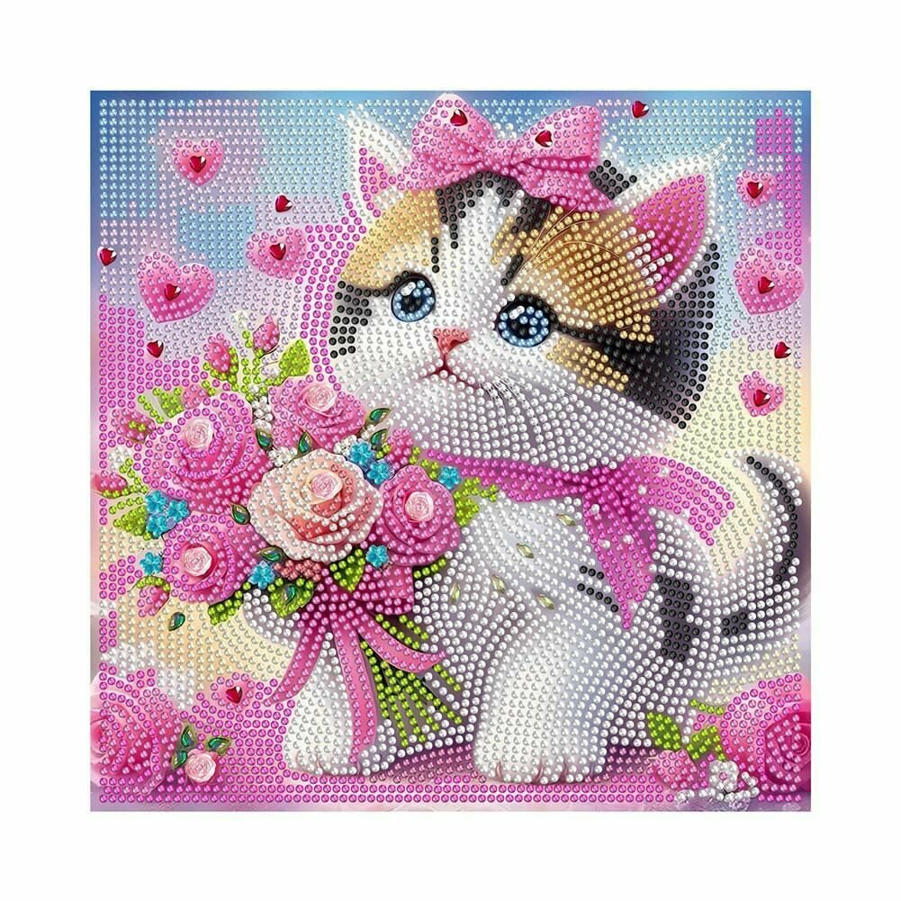 Алмазная мозаика для детей, 30х30 см, картина стразами / "Милый котик"