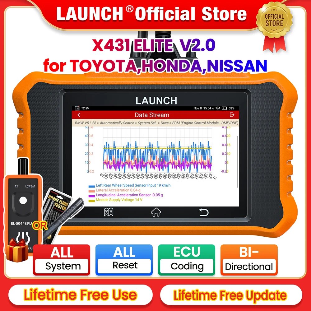 【Для Toyota, Honda, Nissan】2025 LAUNCH X431 ELITE V2.0 Автомобильный сканер OBD2 Двунаправленные диагностические инструменты Все системы кодирования ЭБУ for HONDA