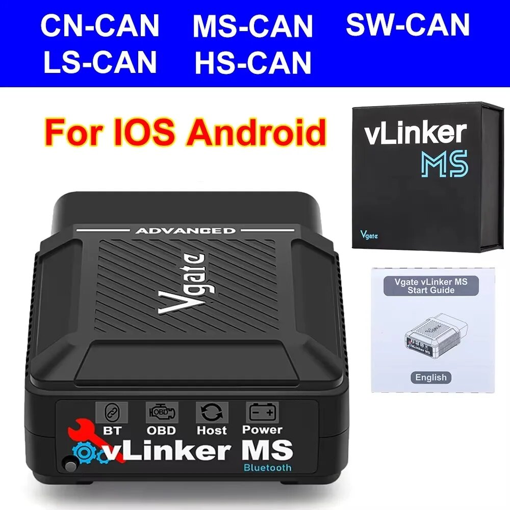Vgate vLinker MS Bluetooth V2.3 Advanced OBD-сканер OBD2 Автомобильный диагностический инструмент OBD-считыватель кодов pk ELM327 для iOS/Android/ПК