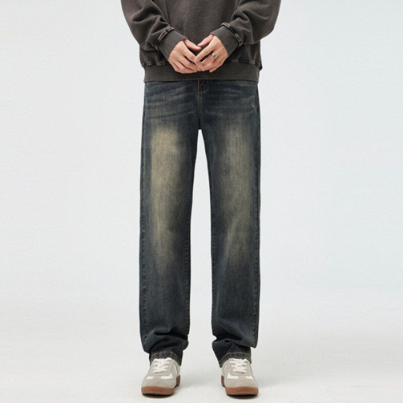 Охоты Брюки JYL Толстые эластичные широкие прямые джинсы мужские хайстрит ретро минималистичные универсальные