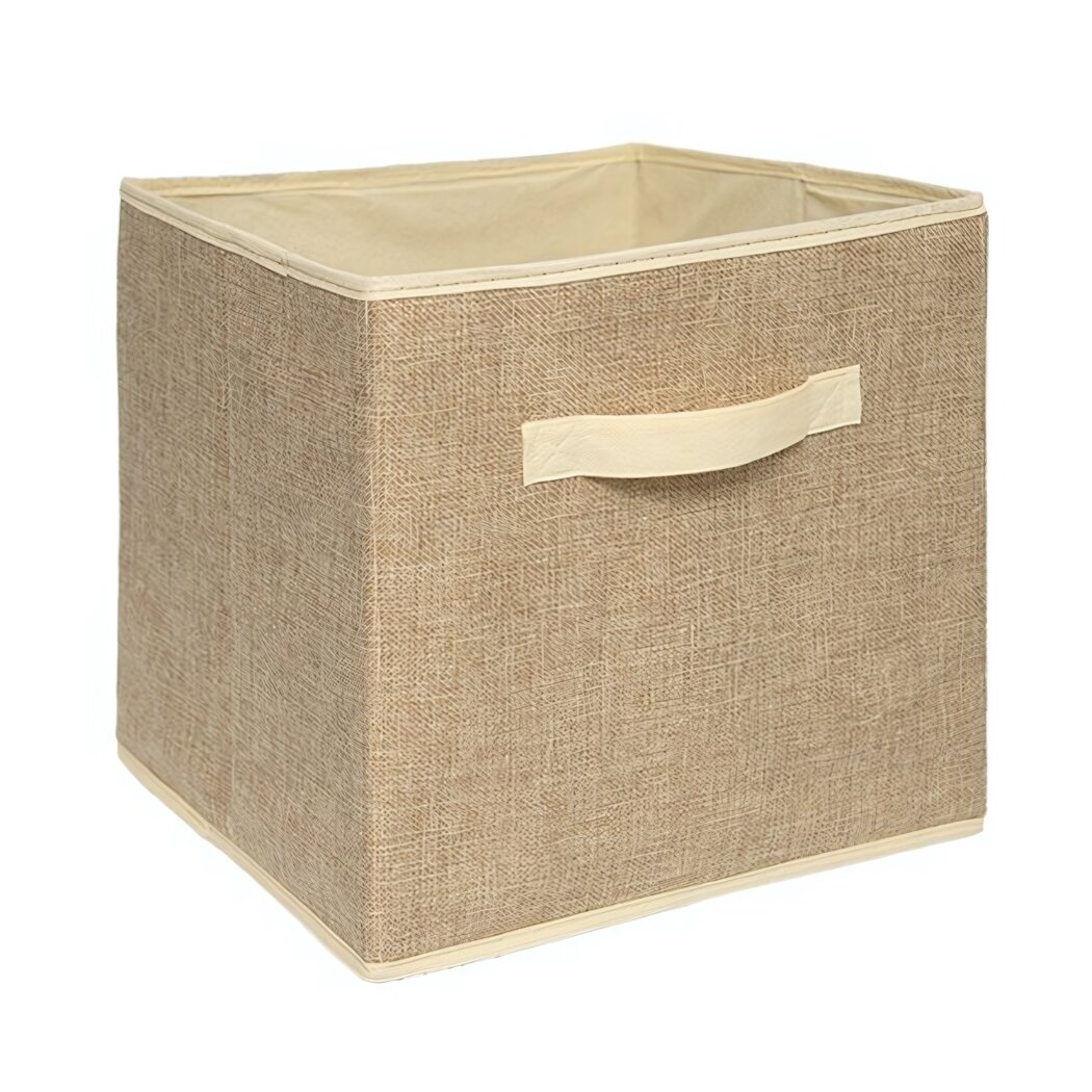 Короб-кубик тканевый "Лен", 30х30х30 см, бежевый, складной для хранения вещей