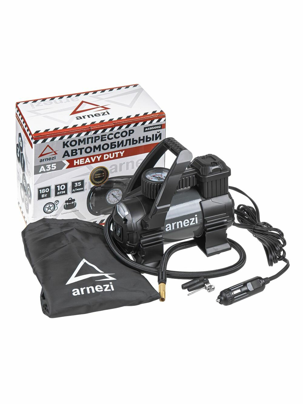 Компрессор автомобильный ARNEZI A35 Heavy Duty 10 бар, 35 л/мин, 180 Вт, A0302002