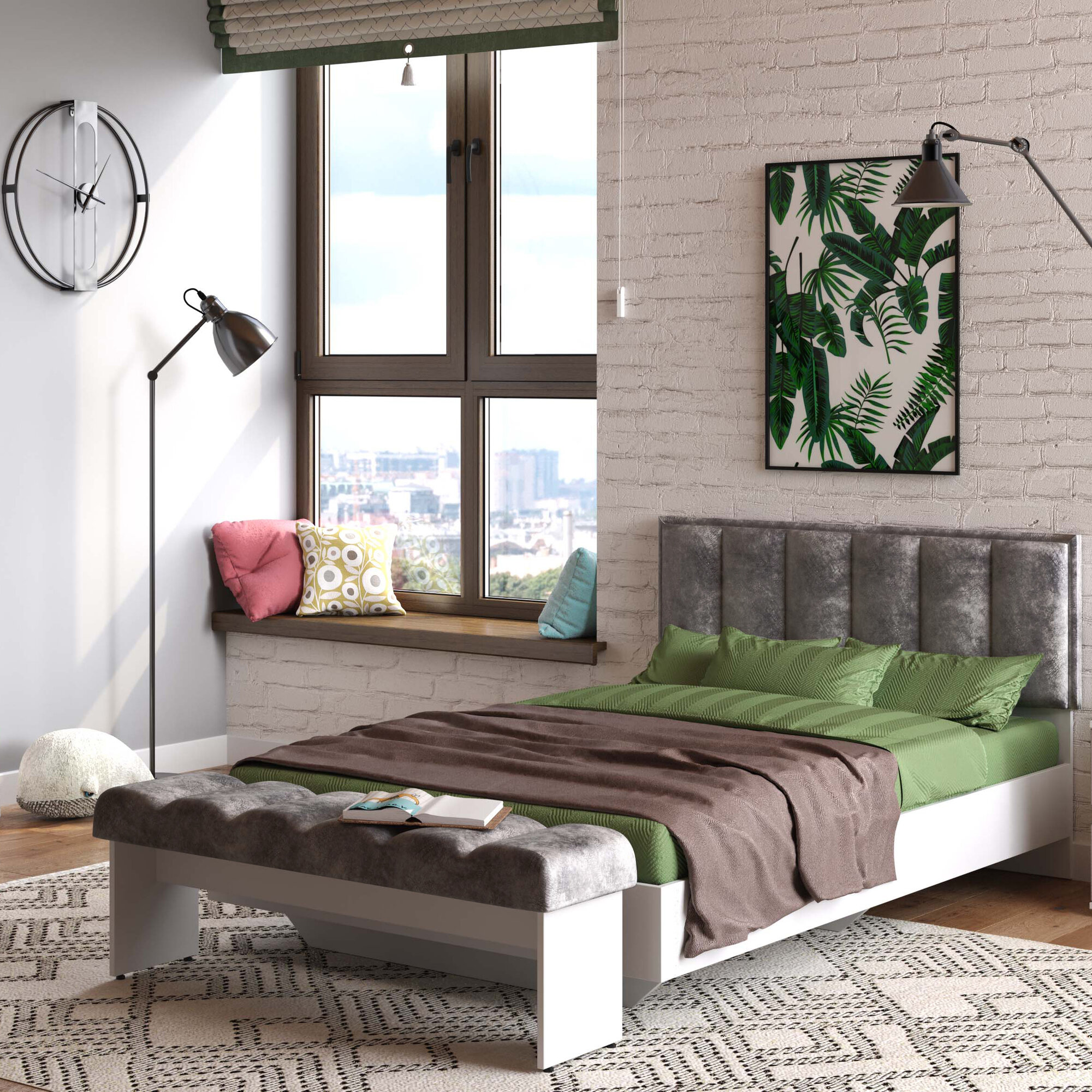 Кровать односпальная Мемори КР-09 127,0х89,0х203,6 см, белый/серый