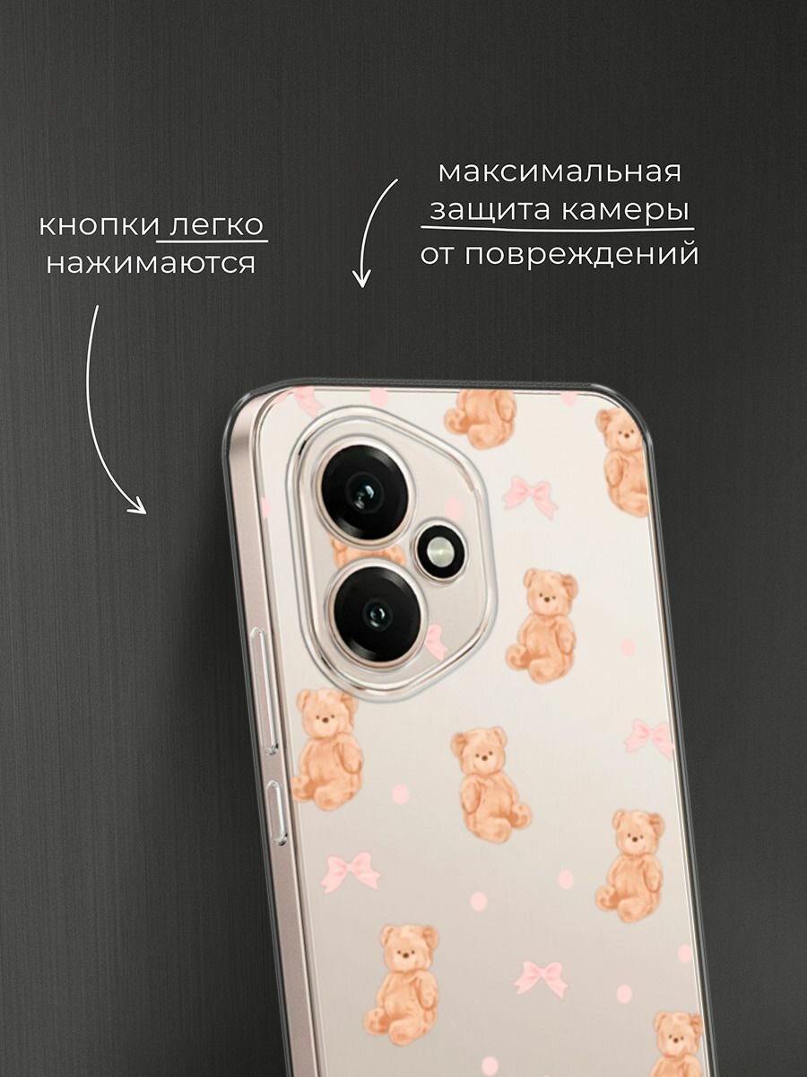 Чехол на Honor 400 / Хонор 400 с принтом Паттерн бежевые мишки, прозрачный — фото 1