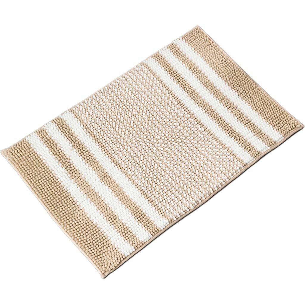 Двухцветный коврик из катионного шенилла для спальни, полосатый ковер для ванной-500 мм x 800 мм-хаки