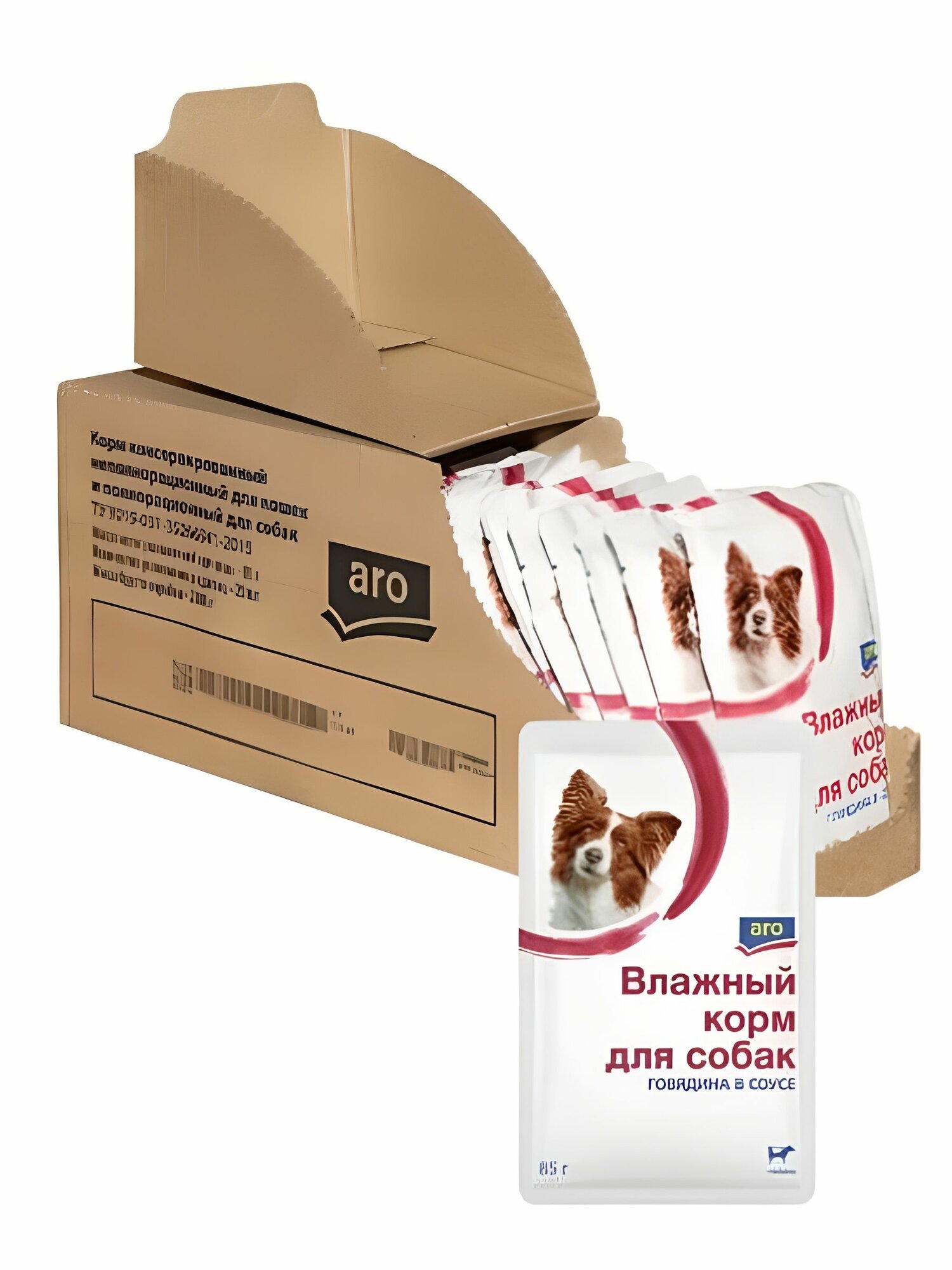 Корм Аro для собак влажный говядина в соусе, 85г. 30 пакетиков