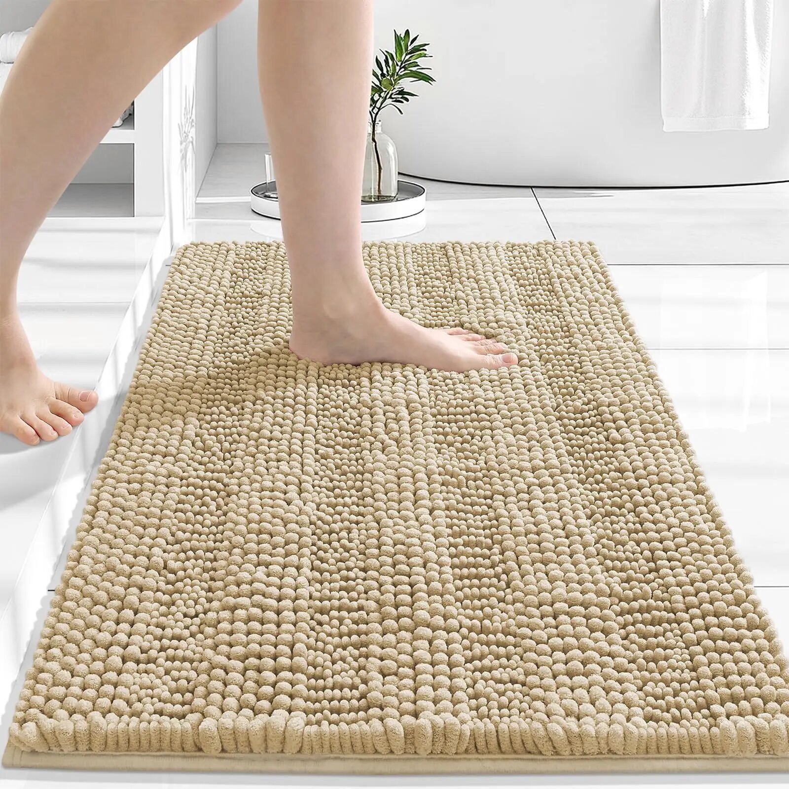 Коврик для ванной Olanly полосатый 100% полиэстер Бежевый, 43X61cm, Beige