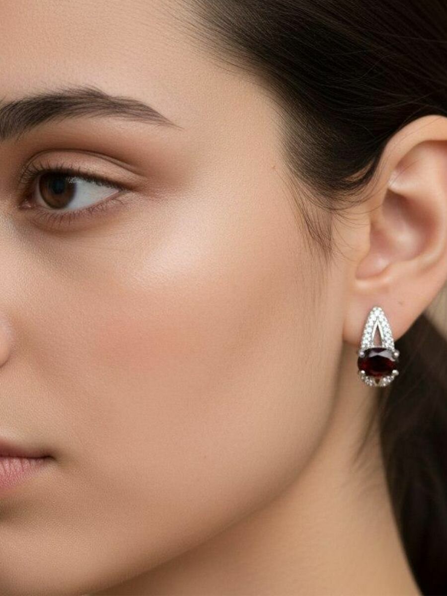 Серьги, серебро, 925 проба, родирование, гранат, циркон